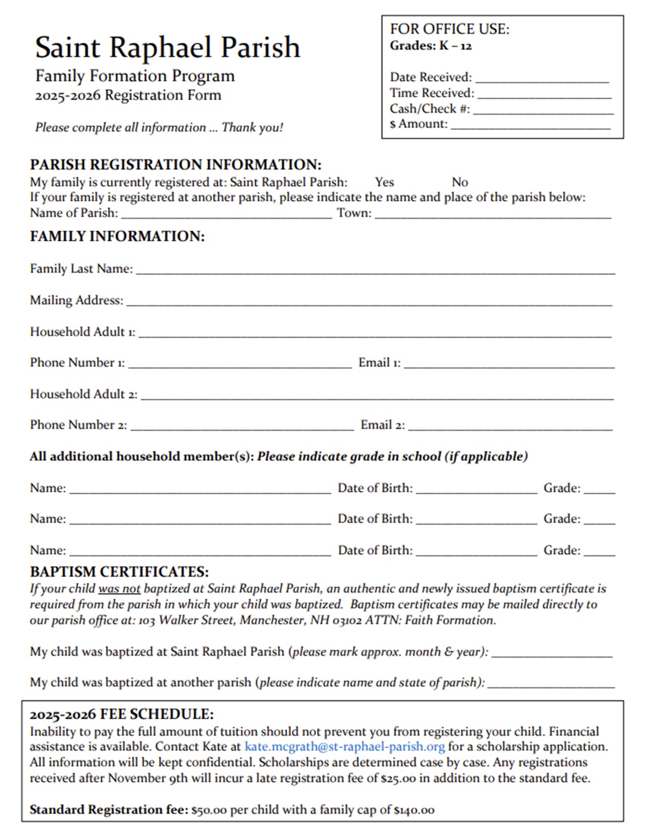 Faith Formation Forms – Saint Raphael Parish