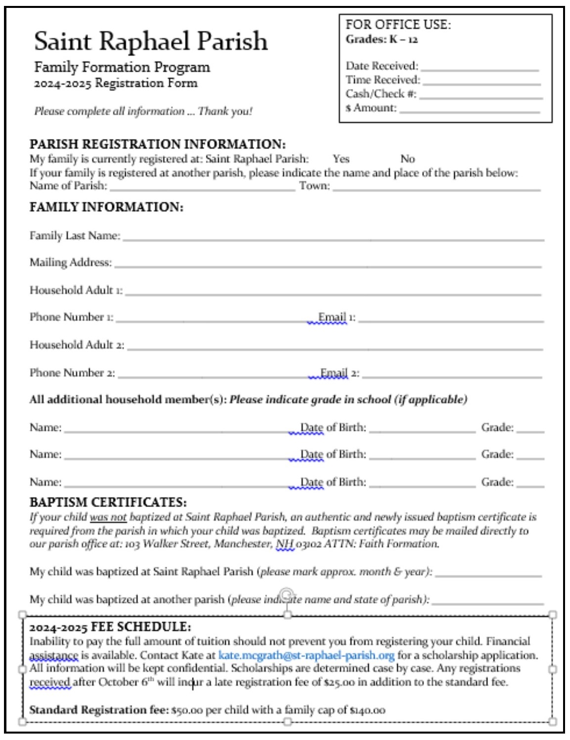 Faith Formation Forms – Saint Raphael Parish